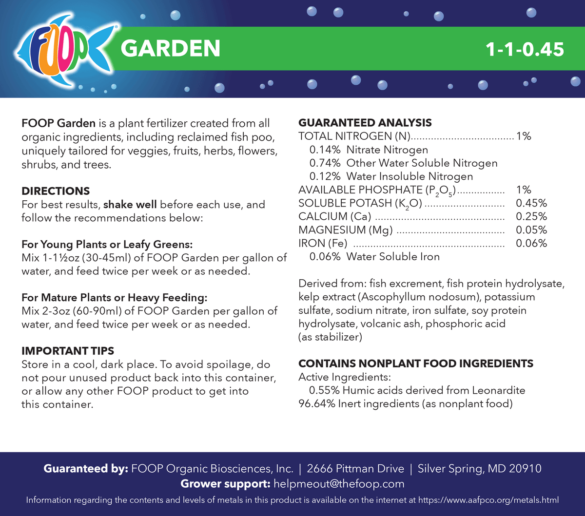 FOOP Garden – General-Purpose, Organic Nutrients for All Plants (1G)